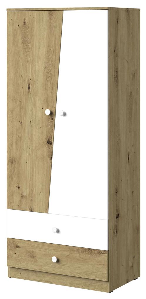 Šatní skříň NERO 1 Domel 80/190/50 barva: dub artisan/černý lesk/bílý lesk