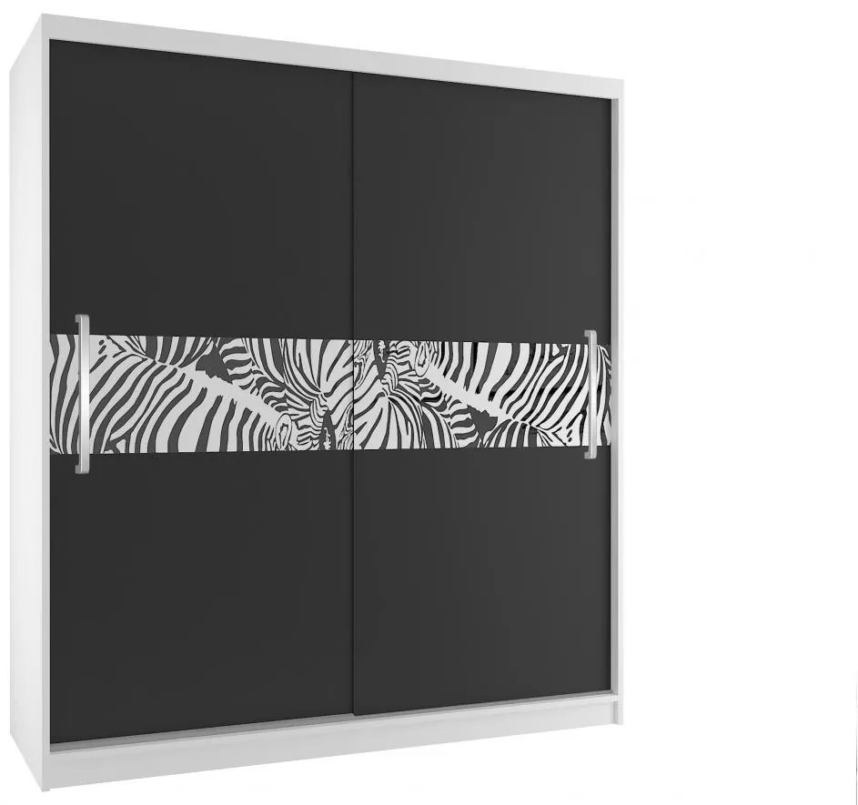 Šatní skříň Adonia 130 - bílá / černá / zebra
