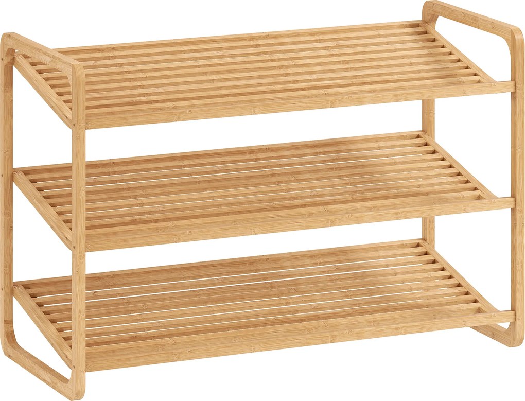 HOMCOM 3-patrový botník z bambusu pro 12 párů bot - Organizér do vstupní haly 76x33x50,8 cm Přírodní