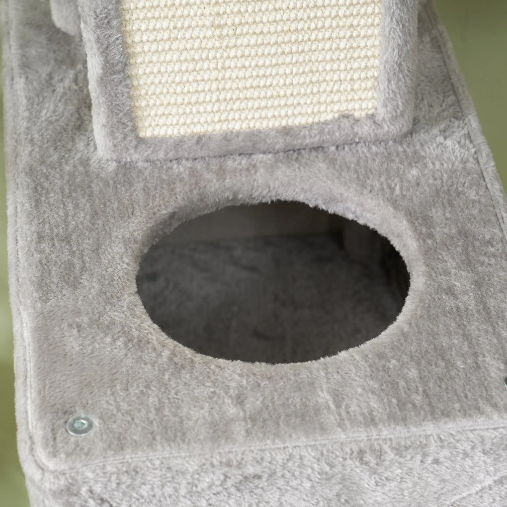 PawHut Kočičí škrabadlo Vysoké 206 cm - Strom pro kočky s plošinami, norami, visícími míčky a houpacími sítěmi, Světle šedá