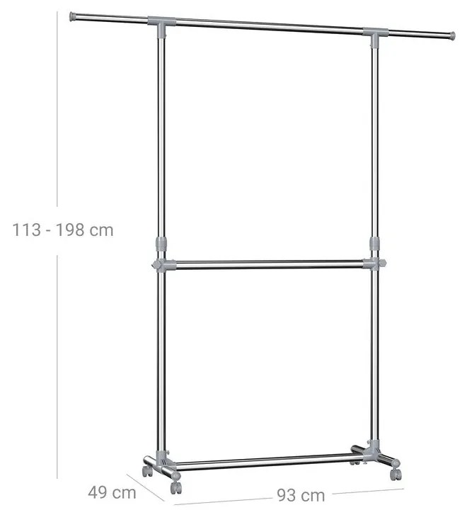 Stojan na oblečení dvoustupňový JASON 93x49x113-198cm, stříbrná SongmicsHome