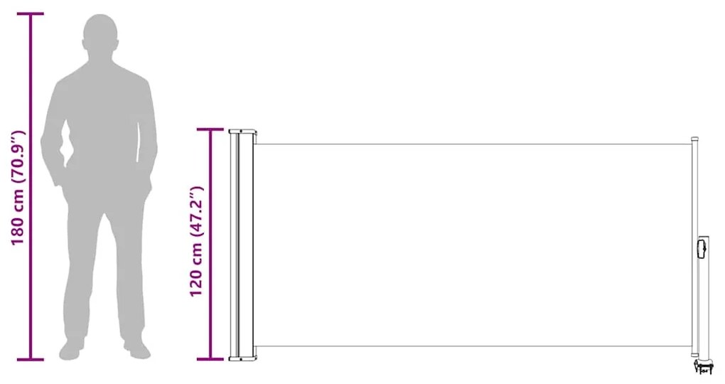 vidaXL Marketos Terasová zatahovací boční markýza 120 x 300 cm šedá