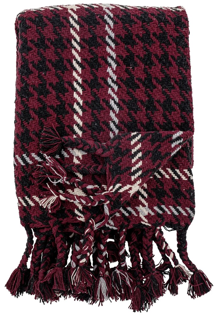Bloomingville Přehoz z recyklované bavlny Rivel Red, červená barva, černá barva, textil