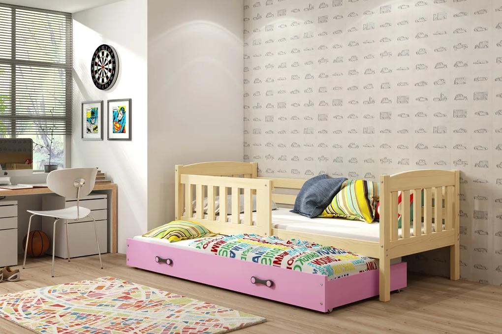 BMS Group Dětská postel s výsuvnou přistýlkou KUBUS borovice Velikost postele: 200x90 cm, Barva šuplíku: Modrá