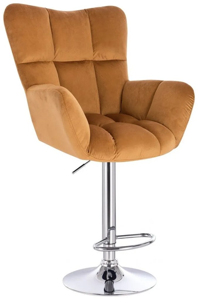 LuxuryForm DESIGN Barové křeslo AURORA VELUR na stříbrné kulaté podstavě - medové