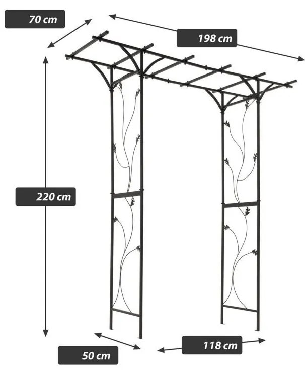 Zahradní oblouk na popínavé rostliny černý 220 x 198 x 70 cm
