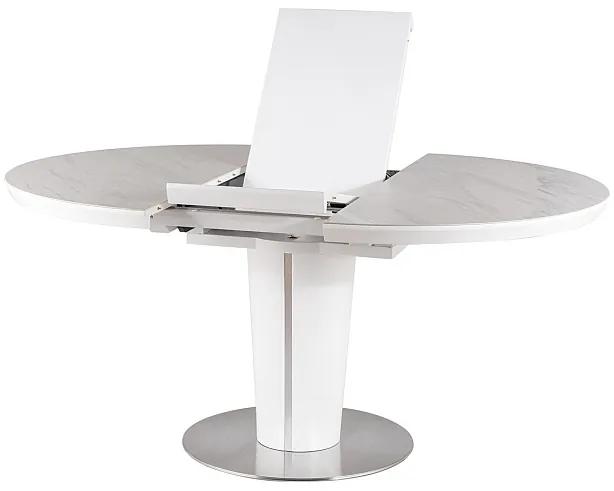 Rozkládací jídelní stůl 120-160 cm Oris (bílá + mramor bílý) (pro 4 až 6 osob). 1050667