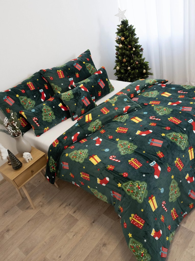MK Lůžkoviny Vánoční mikroplyšové povlečení Exclusive – Vánoční stromeček 140 × 200 cm, 70 x 90 cm