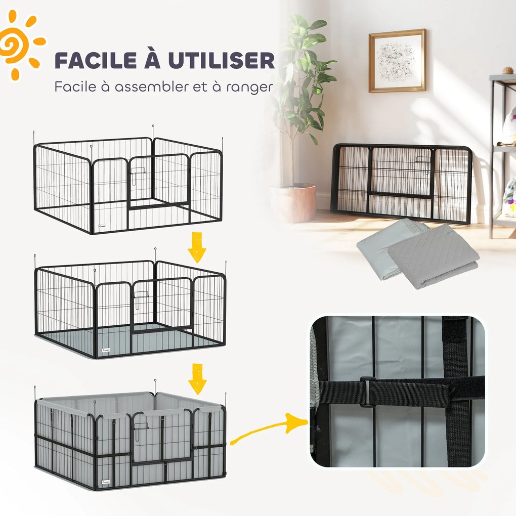 PawHut Cvičební Box pro Štěňata, Box se Zámkem, Oxford 600D Tkanina, Pratelná Podložka, Ohrádka pro Psy, Ocel, 122 x 60 cm, Černá