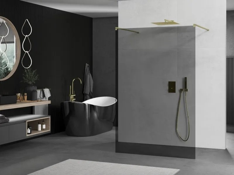 Mexen Kioto, sprchová zástěna Walk-In 140 x 200 cm, 8mm šedé sklo, zlatý matný profil, 800-140-002-55-40