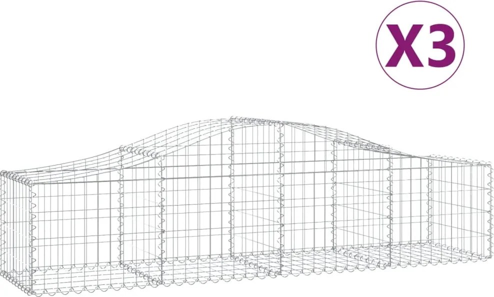 Klenuté gabionové koše 3 ks 200x50x40/60 cm pozinkované železo 3145578