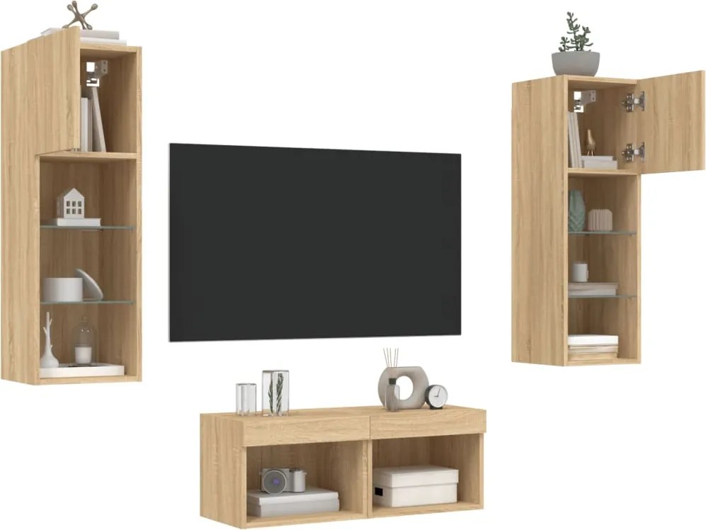 4dílná obývací stěna s LED osvětlením dub sonoma 3216578
