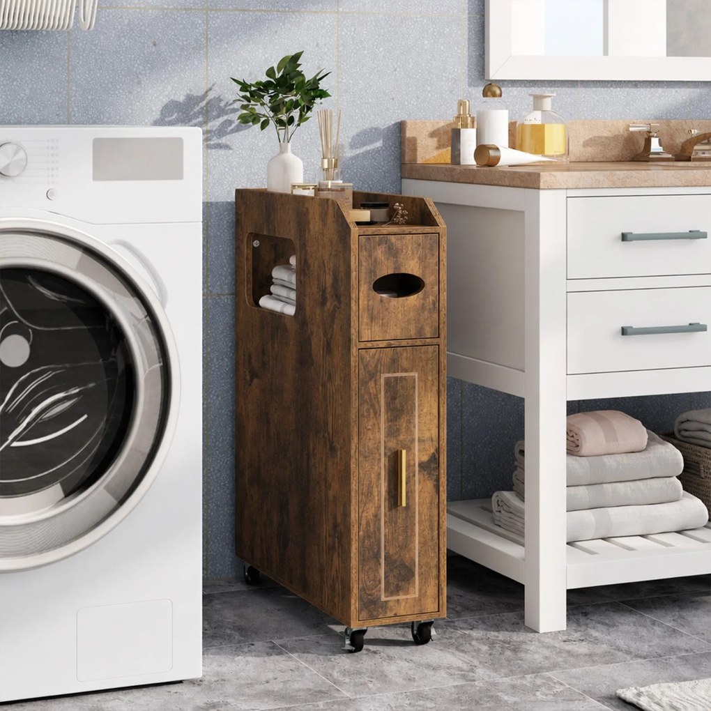 Costway Malá koupelnová skříňka 16 cm úzký organizér s výsuvnou zásuvkou box