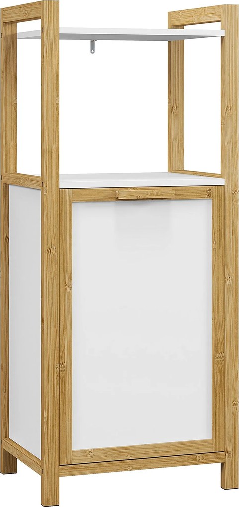 HOMCOM Bamboo Freestanding Laundry Hamper Cabinet - Koupelnová skříňka s proutěným košem - 2 police - 40L x 30Š x 86,5V cm | Aosom