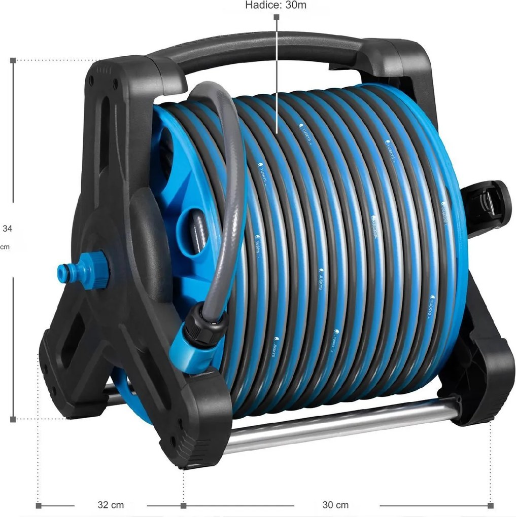 Juskys Přenosný hadicový naviják Basic 30 m - modrý