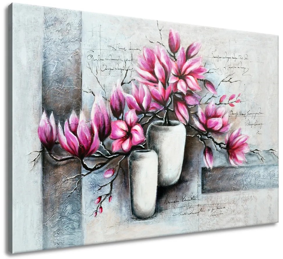 Gario Ručně malovaný obraz Růžové magnolie ve váze Rozměry: 120 x 80 cm