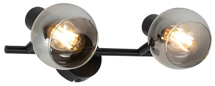 Stropní svítidlo Art Deco černé s kouřovým sklem 2-světlo - Vidro