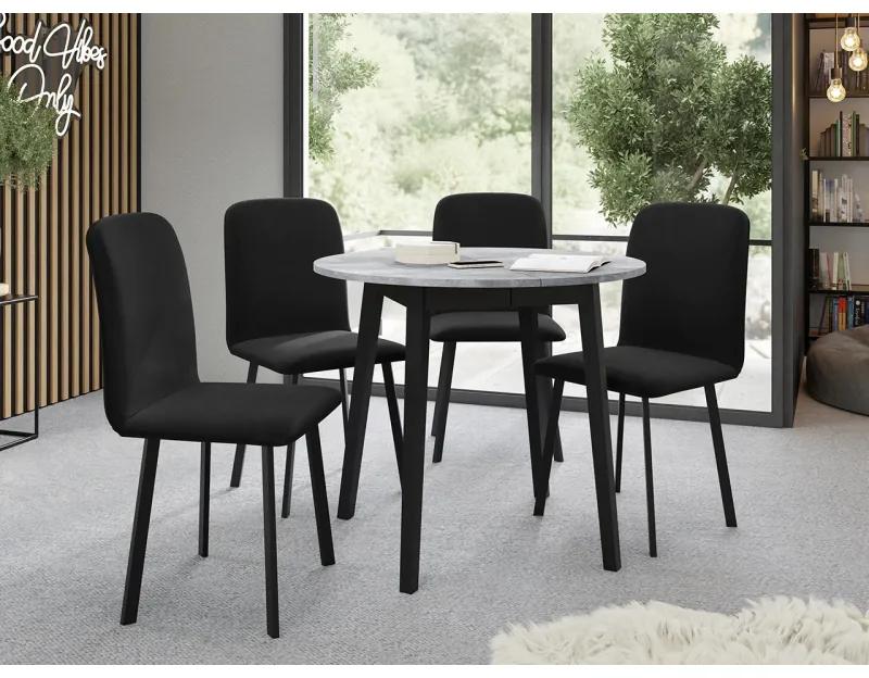 Rozkládací stůl Kirtore S 90 se 4 židlemi Lekoz, Barva dřeva: bíla + černá, Potah: Amor Velvet 4302