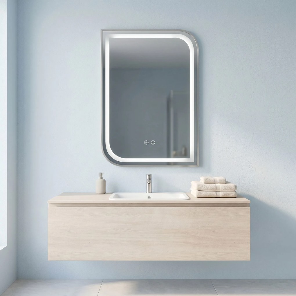 Rea Zone, LED zrcadlo, 50x70 cm, broušená ocel, HOM-00305
