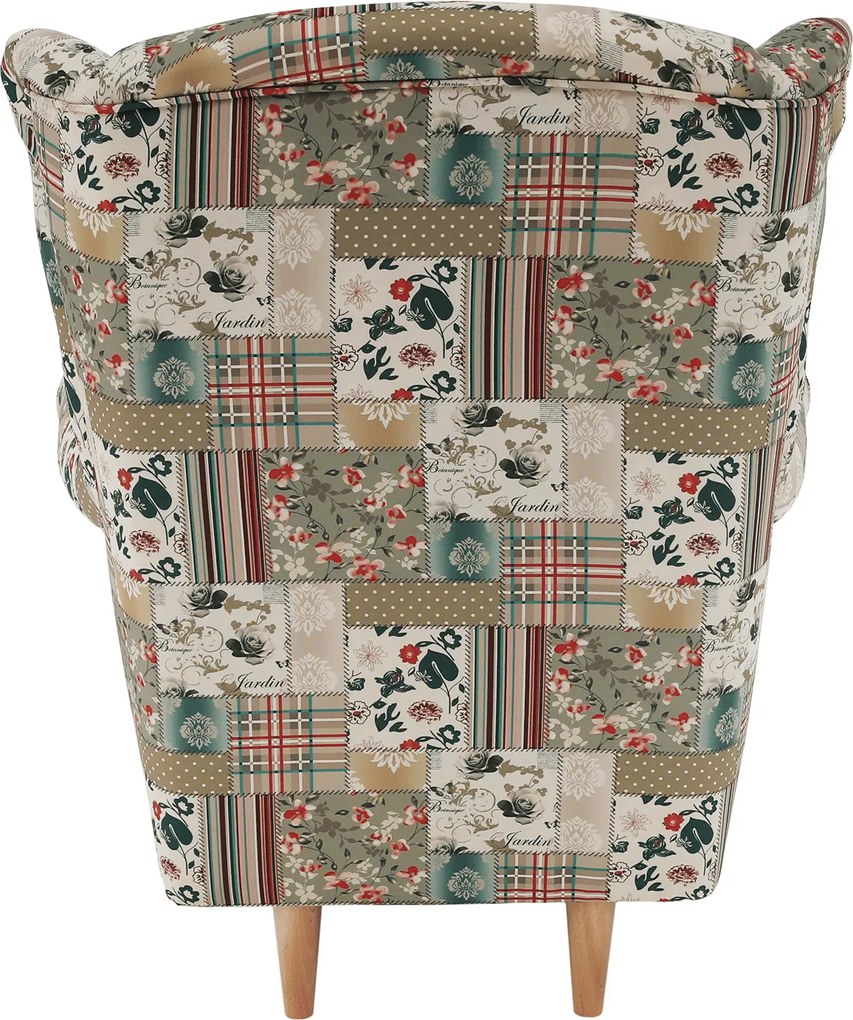 Křeslo ušák, látka patchwork Viorica 1, Charlot