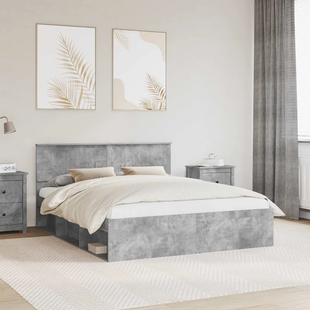 Rám postele s čelo Beton 160 x 200 cm Masivní borové dřevo 3410576