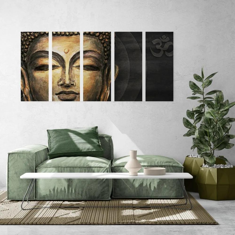 5-dílný obraz tvář Buddhu - 200x100 cm