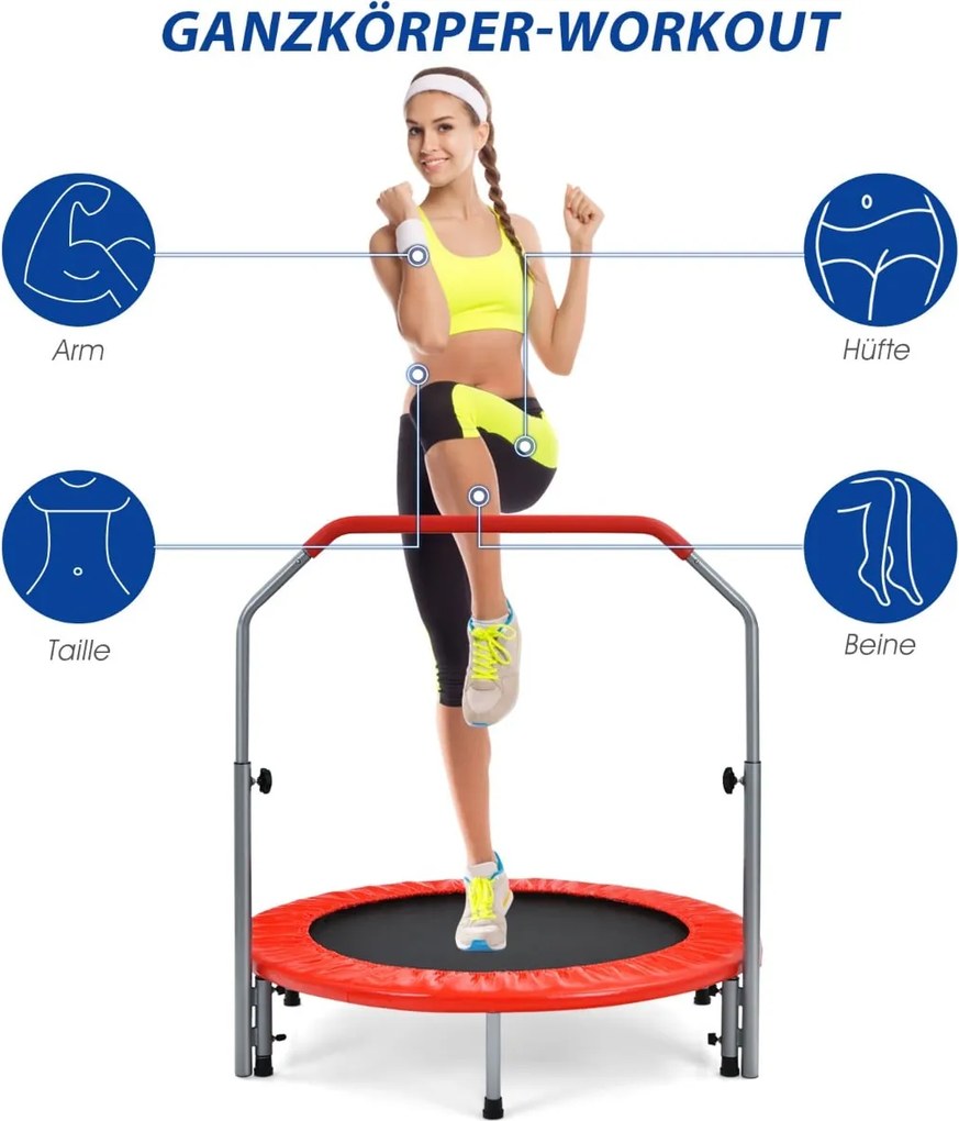 Costway Ø 101 cm skládací mini trampolína s výškově nastavitelným madlem fitness