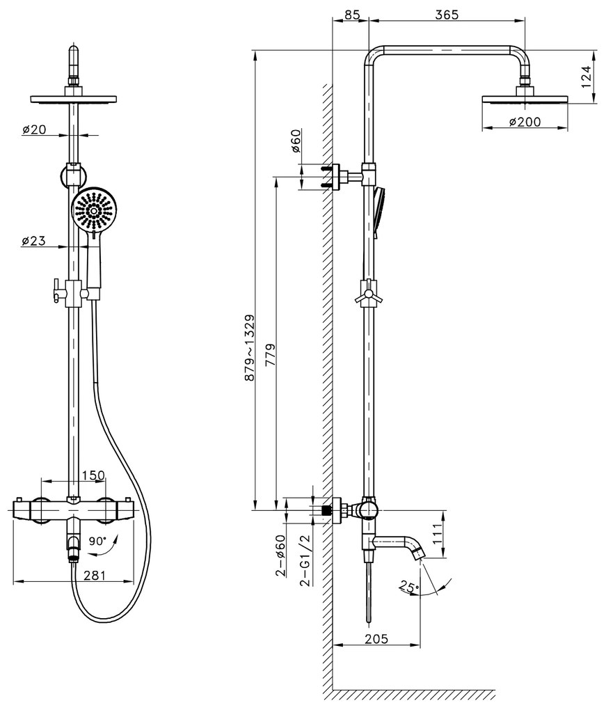 Sapho, KIMURA sprchový/vanový sloup s termostatickou baterií, chrom, KU500