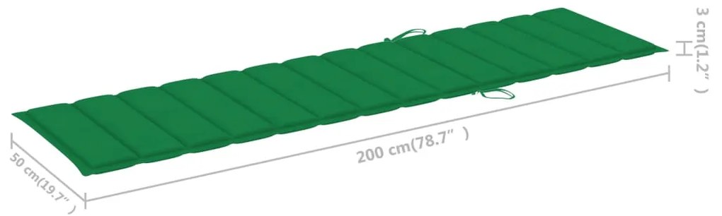 Zahradní lehátka 2 ks se zelenou poduškou masivní teak,  3073191