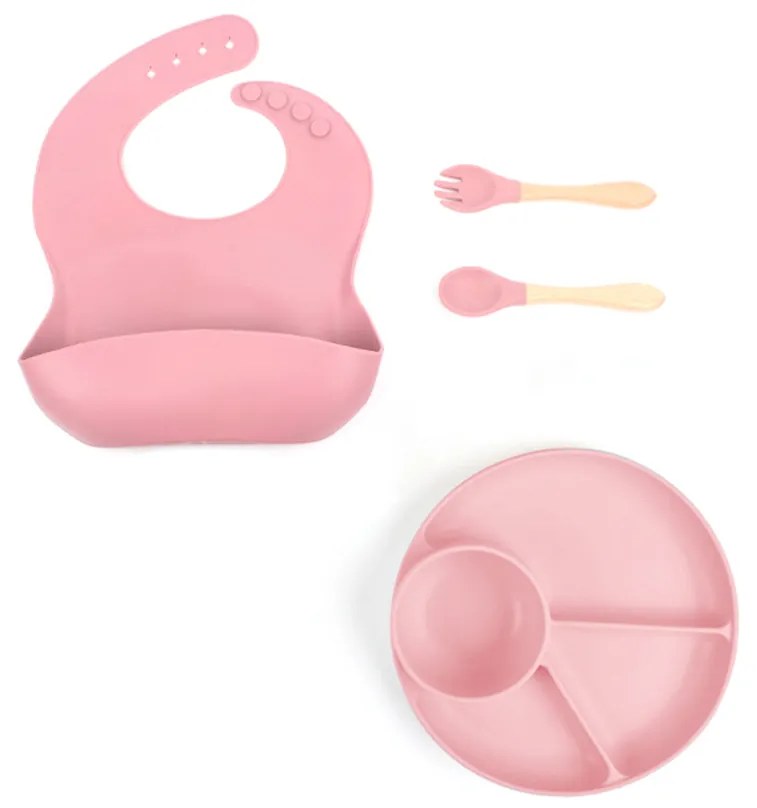 Dětská silikonová jídelní sada PupyHou, 4-dílná Barva: Pink (růžová)