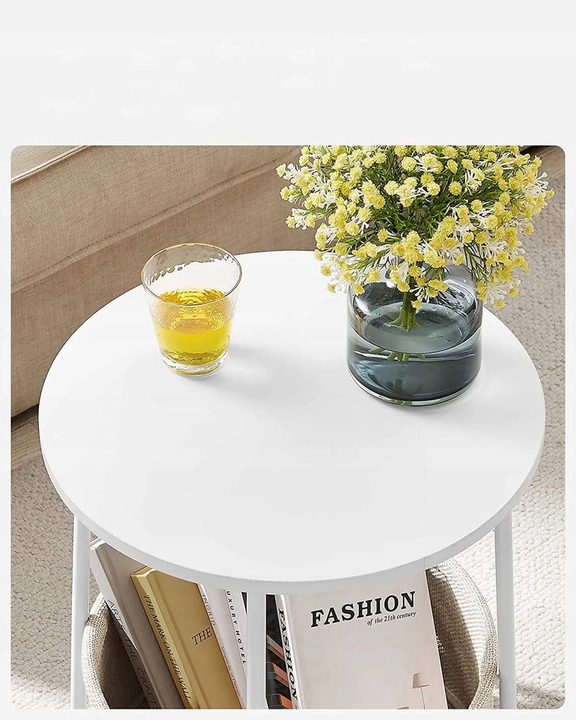 Bílý příruční stolek s odkládacím košem SALMA