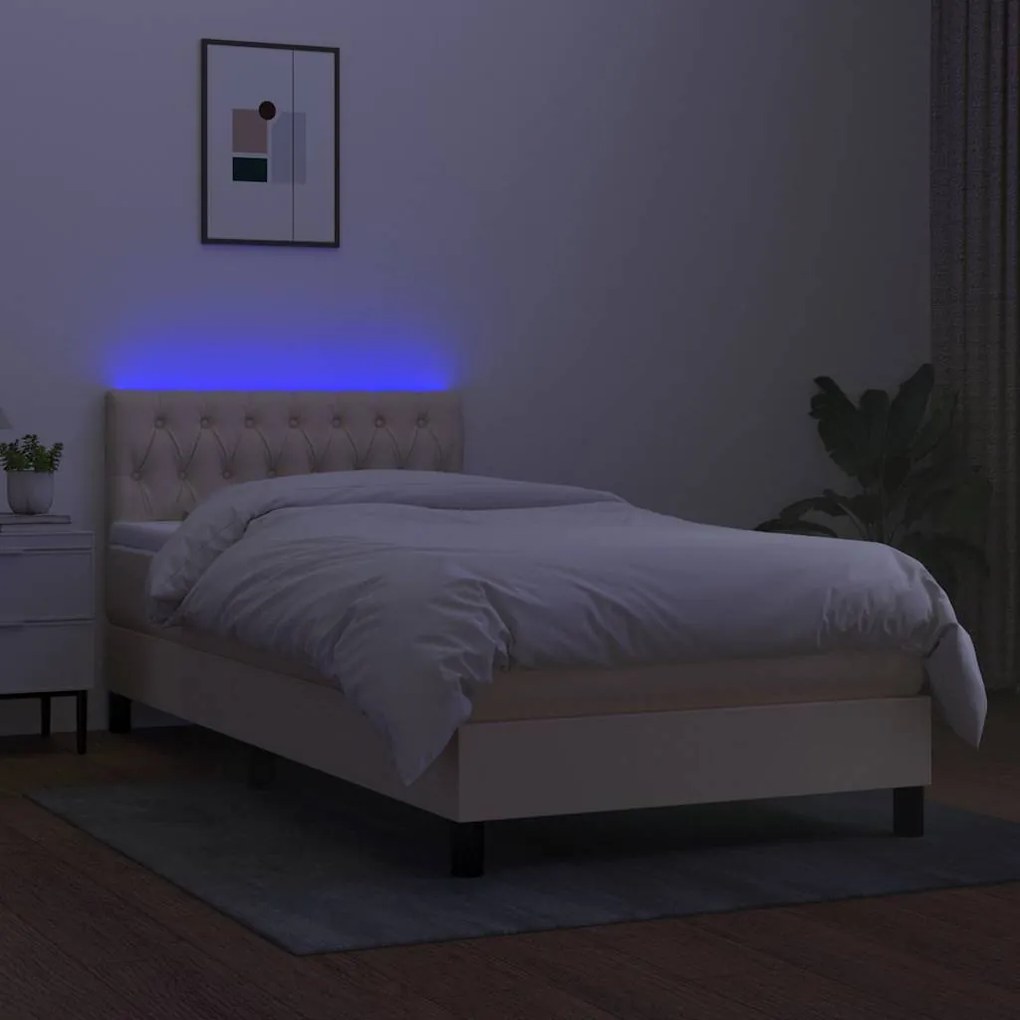 Box spring postel s matrací a LED krémová 90x200 cm textil 3133370