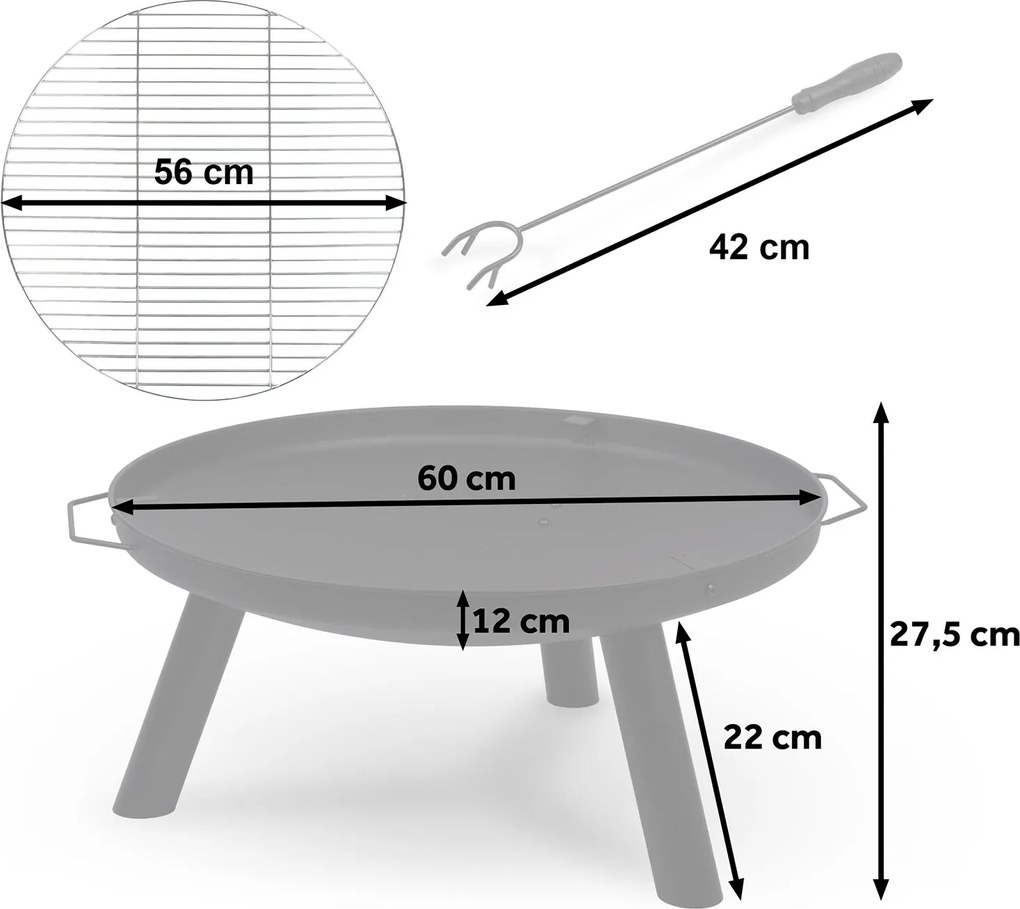 Zahradní ohniště s roštem 60 cm Berdsen BD-881
