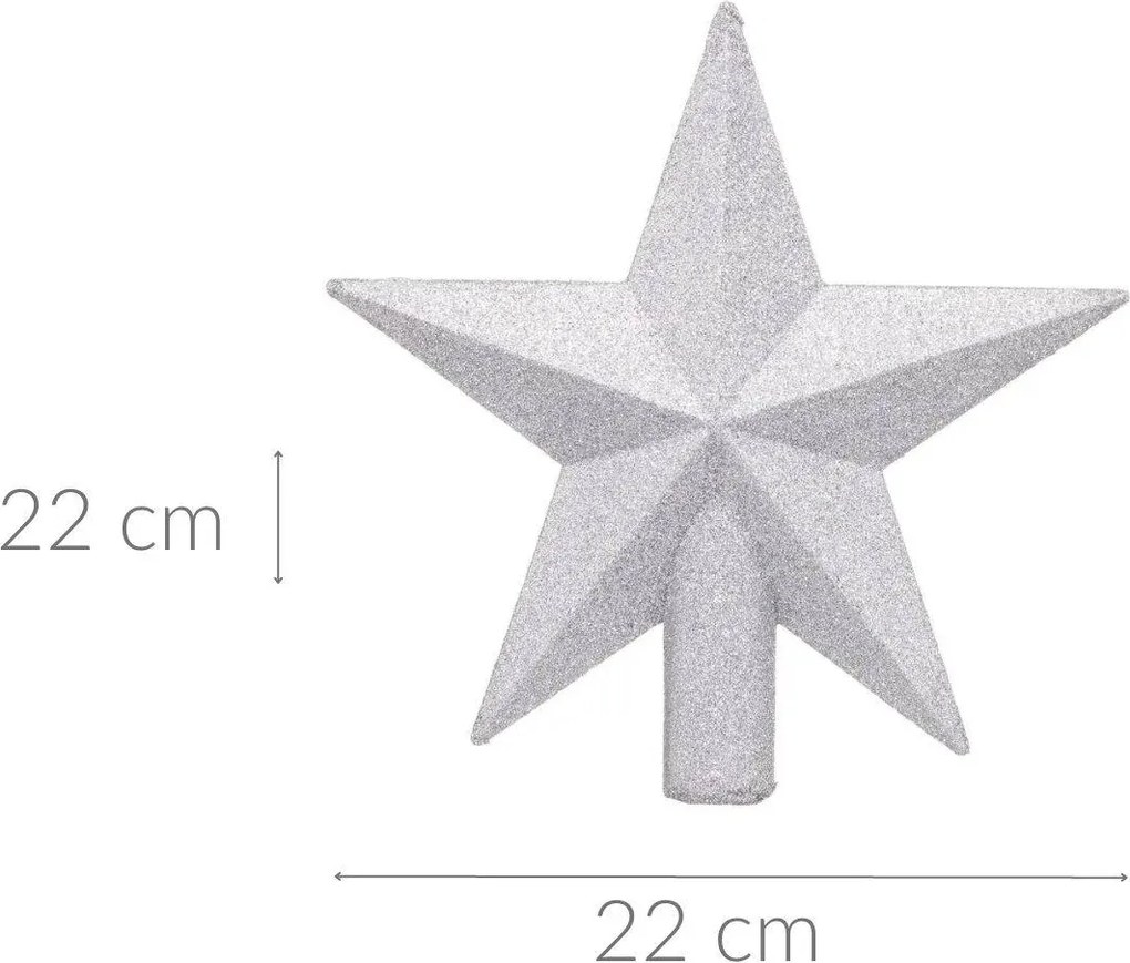 Hvězda na vánoční stromeček, 22 cm, stříbrná