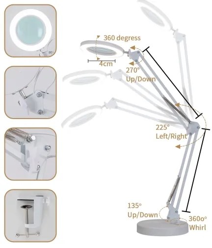 Brilagi - LED Stmívatelná stolní lampa s lupou LED/12W/5V 3000/4200/6000K bílá