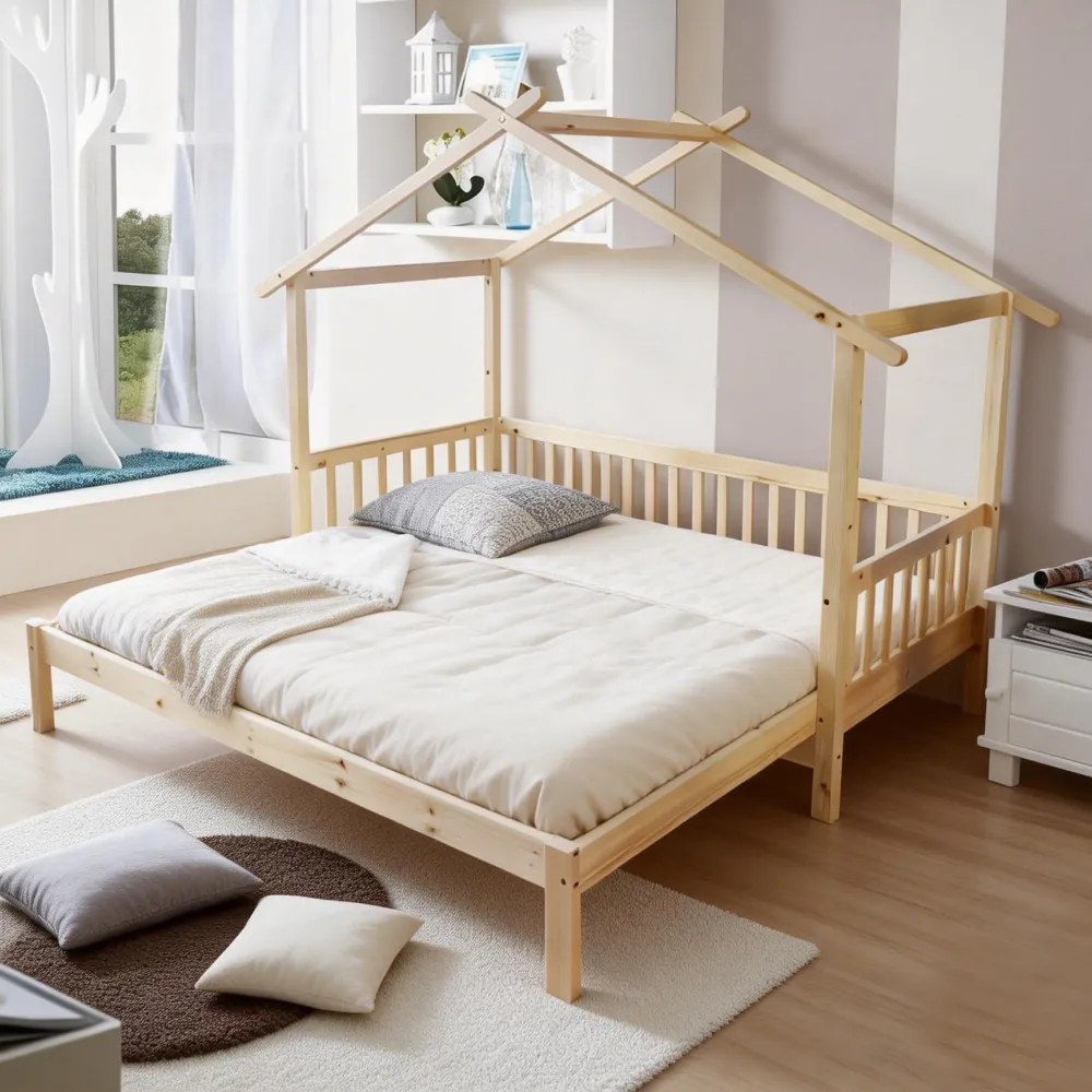 Montessori postel s přistýlkou, přírodní, 90x200, KESIO