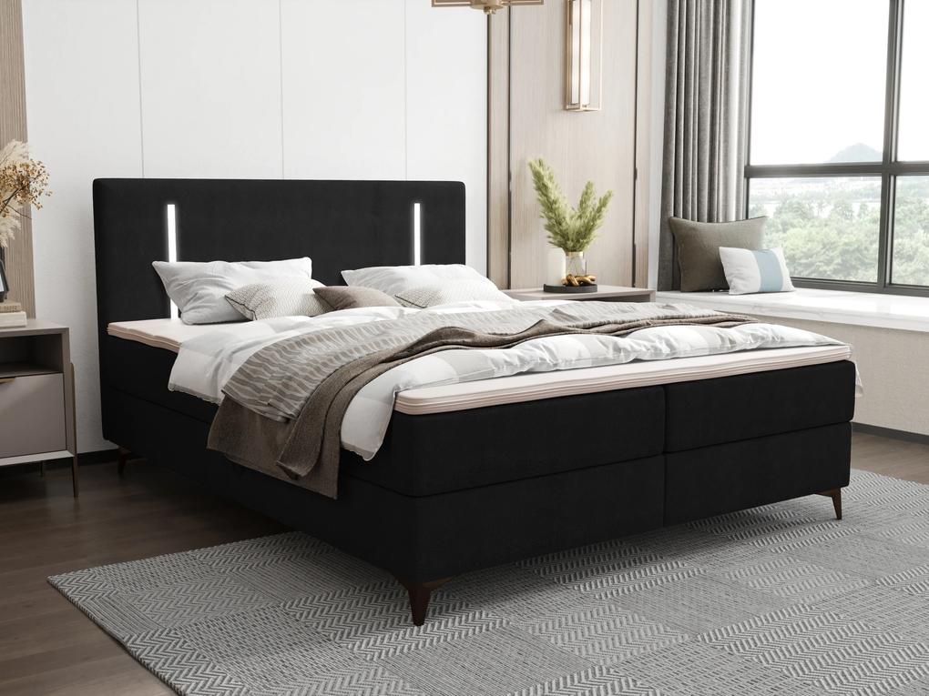 Manželská postel 200 cm Ortega Comfort (černá) (s roštem a matrací, s úl. prostorem) (s LED osvětlením). 1082755