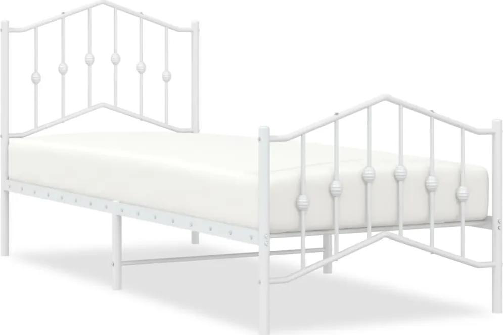 vidaXL Kovový rám postele s hlavovým a nožním čelem 90 x 200 cm [373849] Barva: Bílá