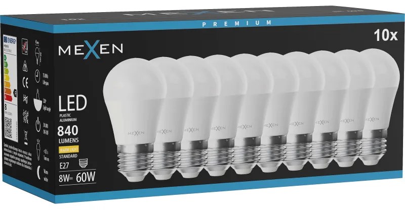 Mexen Nova 10x LED žárovka E27, G45, 8W, Teplá - 3000K, 840 lm - L101-E27-0830-01x10