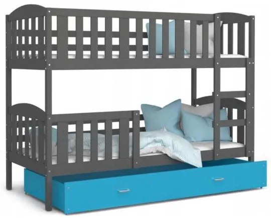Dětská patrová postel KUBU 200x90 cm ŠEDÁ MODRÁ