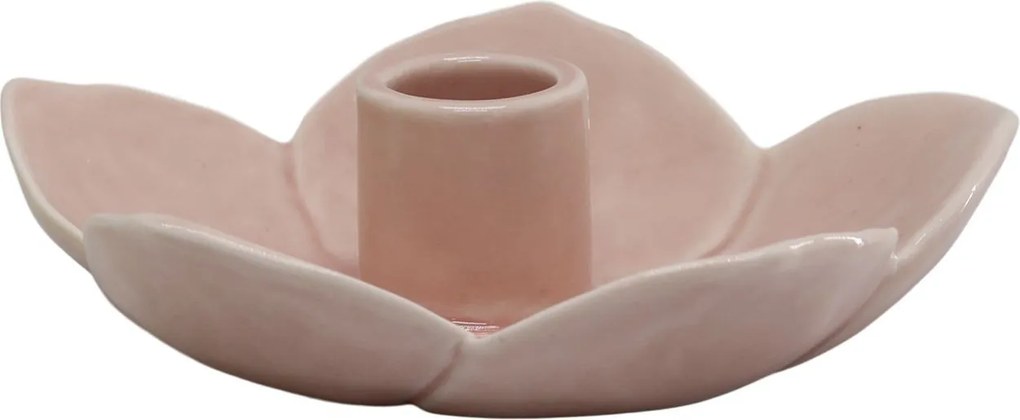 Růžový masivní keramický svícen ve tvaru květu Massy - Ø 13*3,5 cm
