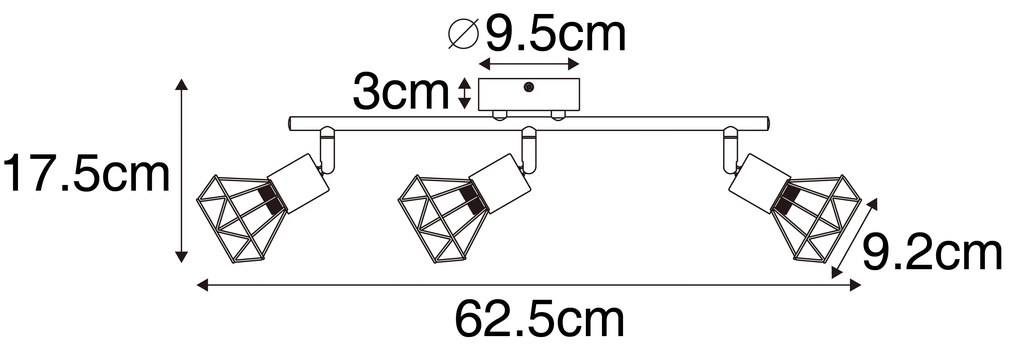 Bodové světlo černé se dřevem otočné a naklápěcí 3-světlo - Mosh