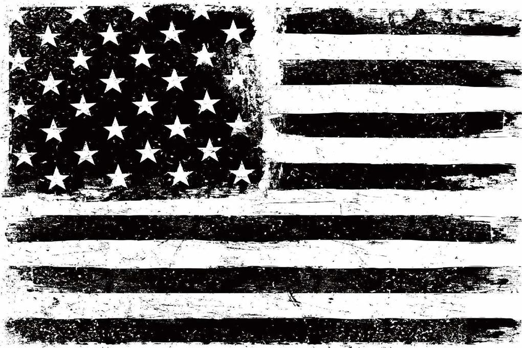 DIMEX | Samolepicí vliesová fototapeta na zeď Americká vlajka černobílá MA-5-1496 | 375 x 250 cm | bílá, černá