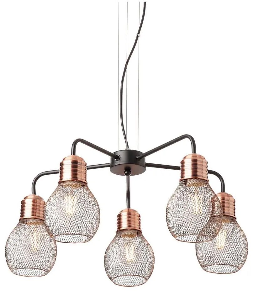 Redo 01-1580 - Lustr na lanku EDISON 5xE27/42W/230V pr. 53 cm černá/měděná