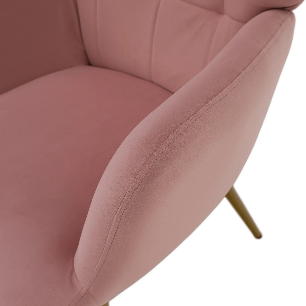 Relaxační křeslo ušák s podnožkou LUMEN - růžová Velvet látka