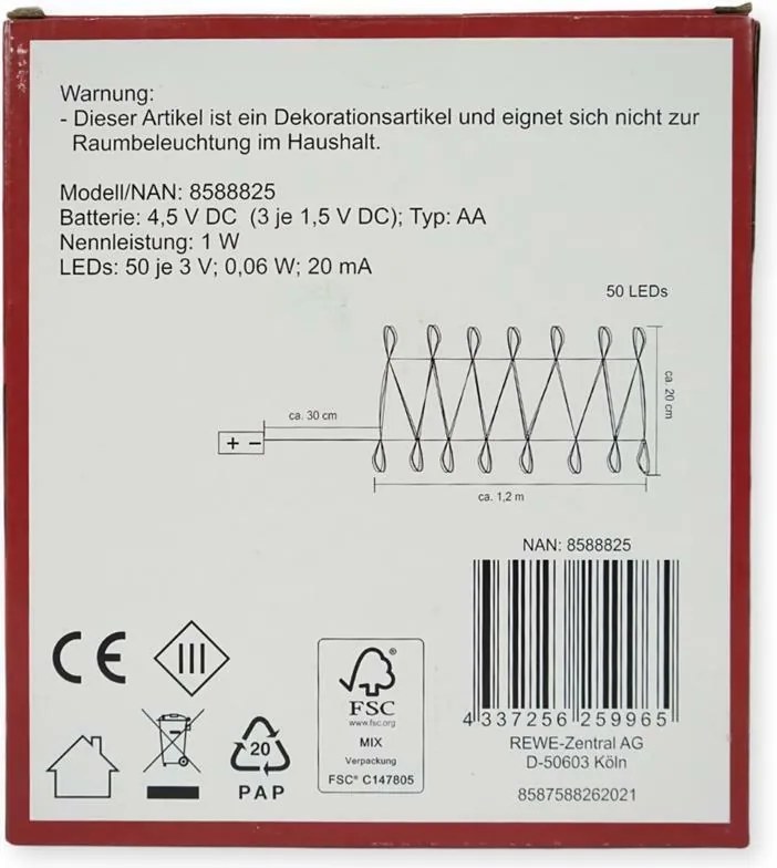 Vánoční řetěz 50 LED, běhoun na stůl