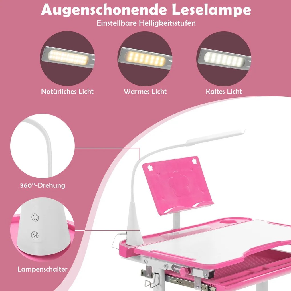 Costway Dětský stůl Dětská sada psacího stolu se stojanem na knihy a LED
