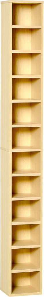 HOMCOM Úložný sloupec na CD a DVD, regál se 12 přihrádkami, kapacita max. 204 CD, 21 x 20 x 175 cm, přírodní dřevo