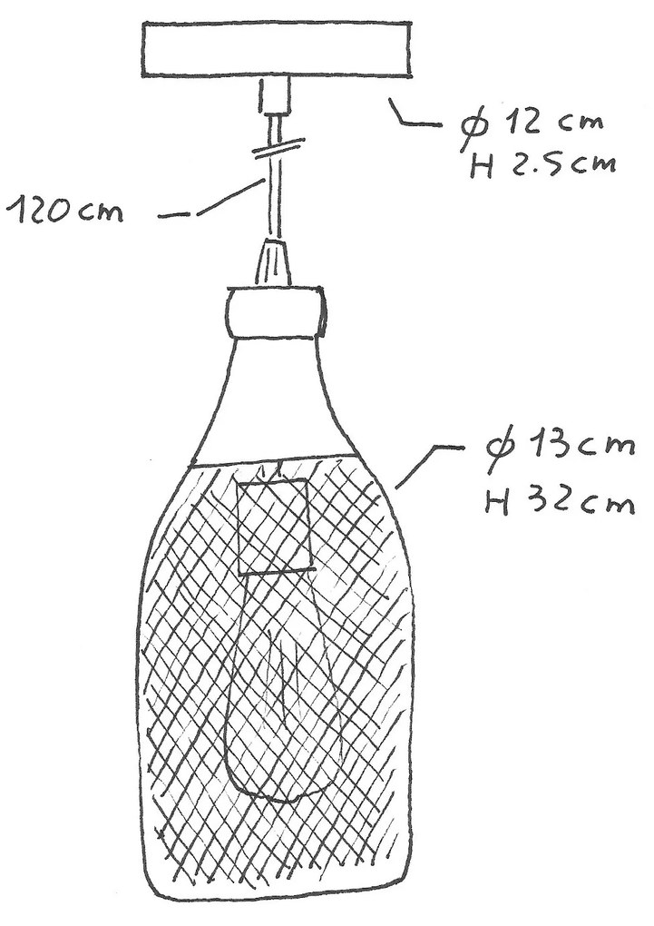 creative cables Závěsná lampa s textilním kabelem, stínidlem tvaru lahve jéroboam a kovovými detaily Barva: Černá