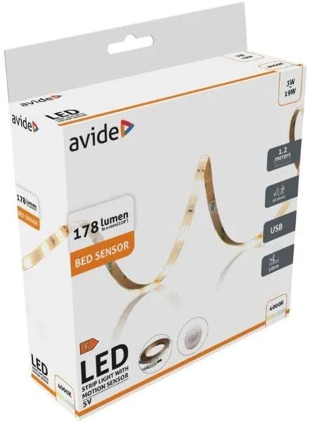 Avide set voděodolný led pásek pod postel 1,2 m s čidlem pohybu a usb